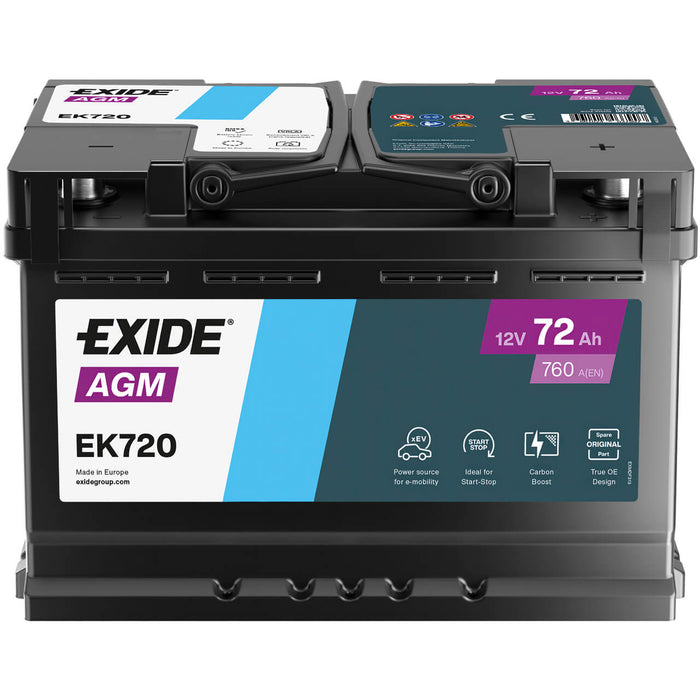 Exide Start-Stop EK720 AGM 12V 72Ah 760A/EN ersetzt Exide EK700 Autoba